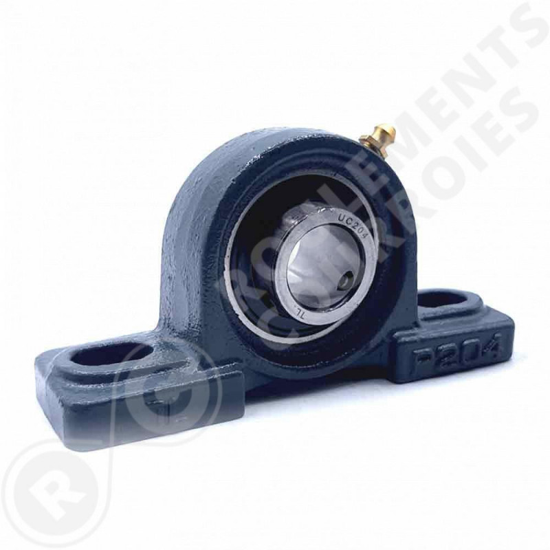 Palier à semelle serrage vis pointeaux ref UCP204 diamètre d'arbre 20 mm | Roulements Courroies