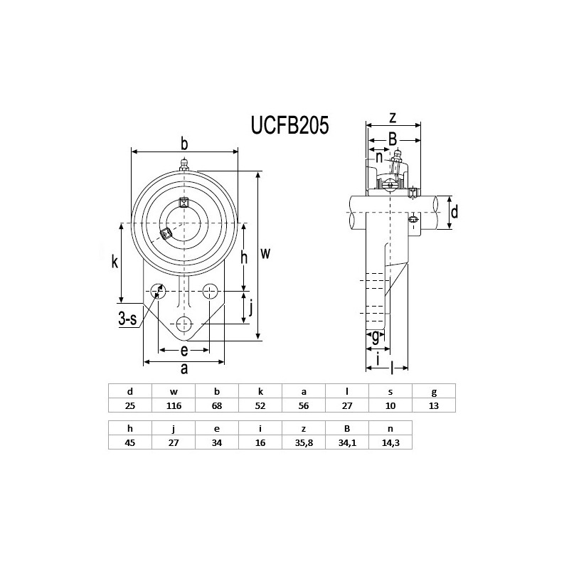 Palier fonte serrage vis pointeaux ref UCFB205 diamètre d'arbre 25 mm | Roulements Courroies