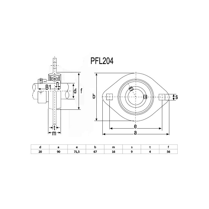 Palier oval en tôle (sans le roulement) ref PFL204 diamètre d'arbre 20 ...