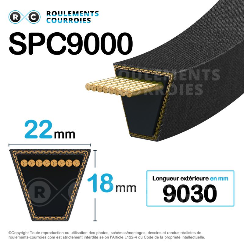 Courroie trapézoidale lisse ref SPC9000 | Roulements Courroies