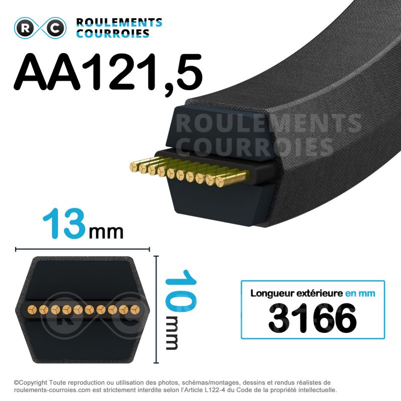 Courroie hexagonale de tondeuse ref AA121,5 | Roulements Courroies